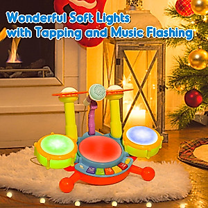 Drum Set for Toddlers 1-3, Toys for 1 Year Old Boy Birthday Gift, Kids Drum Set Musical Toys for Toddlers 1-3, Baby Drum Set with Microphone Toddler Drum for Ages 2-4 Brithday Gifts for Boys Grils
