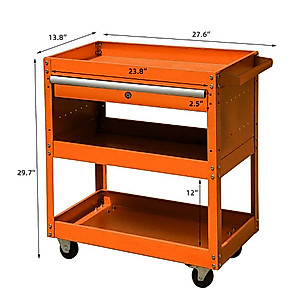 Oversized Tool Cart, Rolling Tool Cart, Mechanical Tool Storage Cart, 4-Wheel Tool Cart with Ball-Bearing Slides and Drawer Lock, Storage Cart and Tool Box for Warehouse and Garage Storage (Orange)