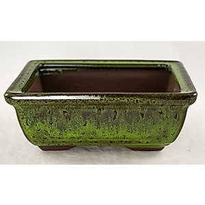 Rectangular Shohin Bonsai Pot, Cactus & Succulent Planter 6"x 4.5"x 2.25" w/Mesh & Wire - Moss Green