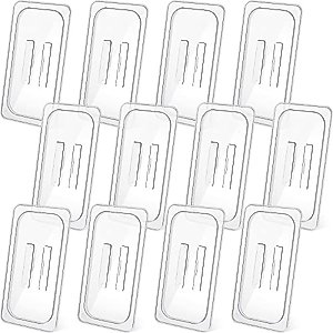 12 Pieces Polycarbonate Universal Handled Food Pan Lid Clear Food Pan Cover with Handle Restaurant Commercial Hotel Pan Lid for Fruits Vegetables Beans Corns (1/3 Size)