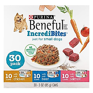 Beneful Purina Small Breed Wet Dog Food Variety Pack, IncrediBites with Real Beef, Chicken or Salmon - (30) 3 oz. Cans