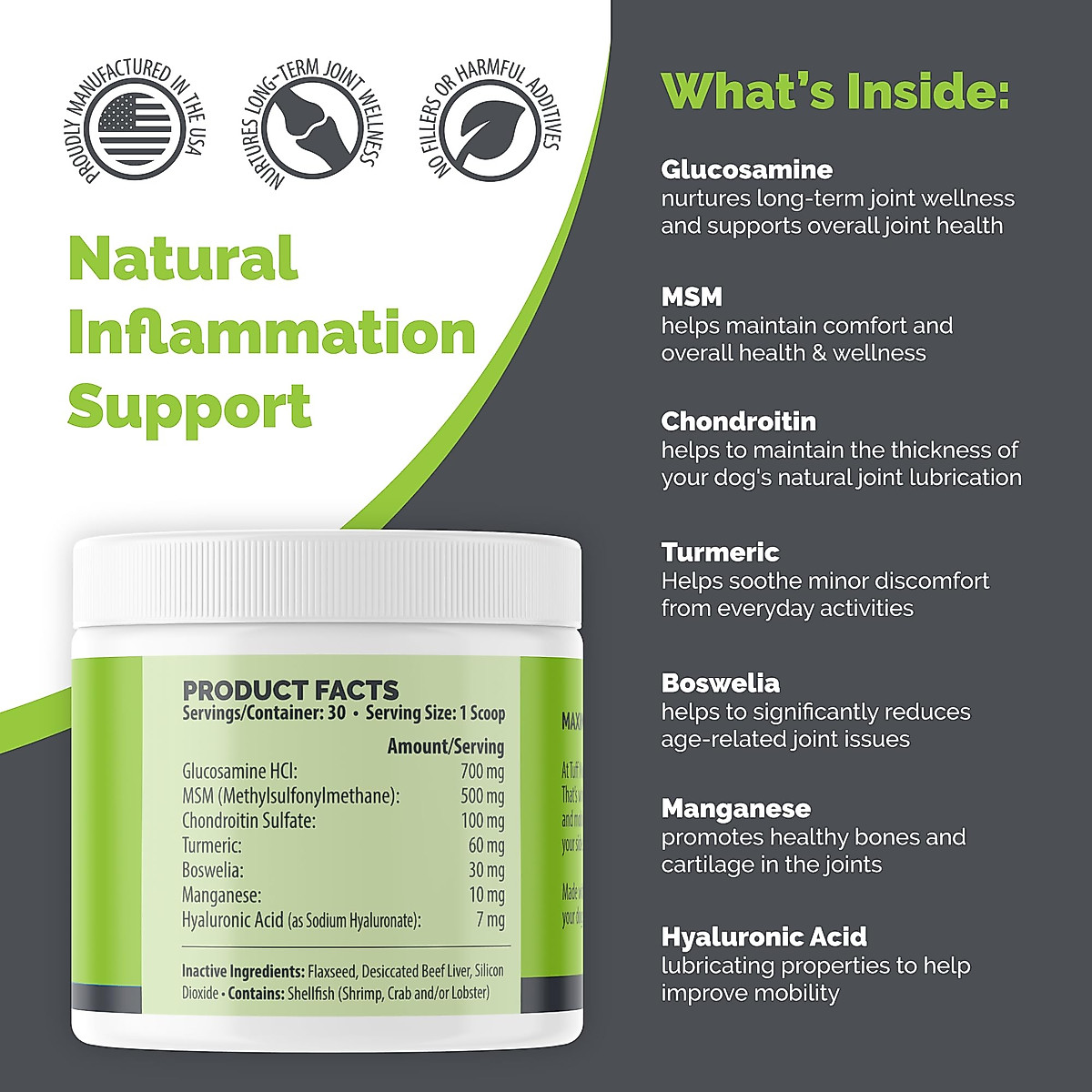 Dog Joint Support Supplement Powder - Energy & Mobility, Beef Flavor - Hip & Joint Supplement with Glucosamine - Inflammation Fighter for Dogs - Dog Supplements & Vitamins are 3rd-Party Quality Tested