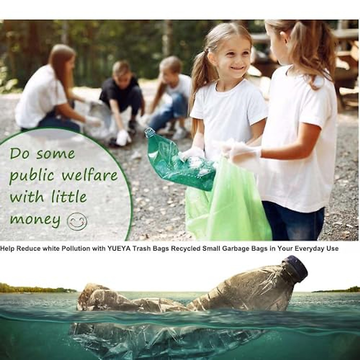 Biodegradable Trash Bags - YUEYA 2.6 Gallon 100 Count Garbage Bags for Home, Kitchen, and Yard Waste Disposal (Green)