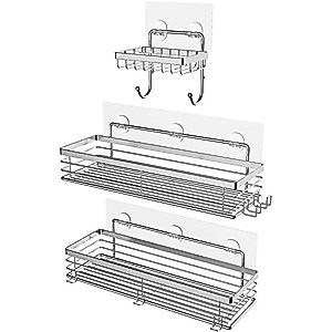 BebLP Adhesive Shower Caddy Soap Dish Holder Shelf with 5 Hooks Bathroom Generic Bathroom organizer Bathroom accessories Bathroom storage Shower organizer Storage organizer Home organization