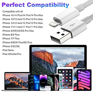 iPhone Charger [Apple MFi Certified] Long Lightning Cable 6 FT 3 Pack Fast Charging Durable USB Cable Compatible with iPhone 14 13 12 11 Pro Max XR XS X 8 7 6 Plus SE, iPad