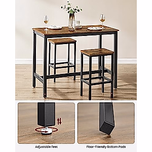 VASAGLE Bar Table Set, with 2 Bar Stools, Dining table set, Kitchen Counter with Bar Chairs, Industrial, Living Room, Party Room, Rustic Brown and Black ULBT15X