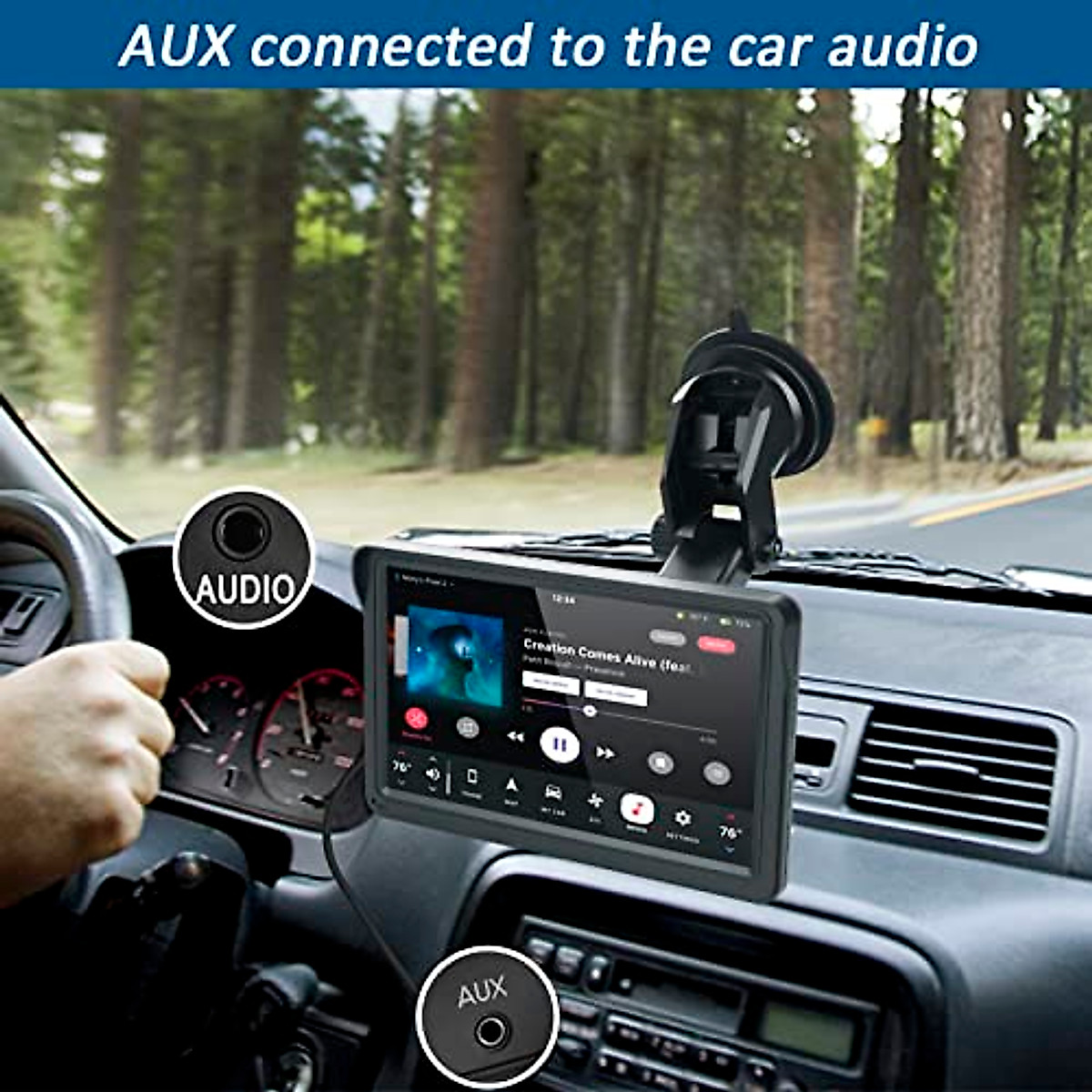 Portable Car Stereo with Wireless Apple Carplay and Android Auto - 7" Touchscreen Car Radio with Bluetooth | Mirror Link | Dash or Windshield Mounted