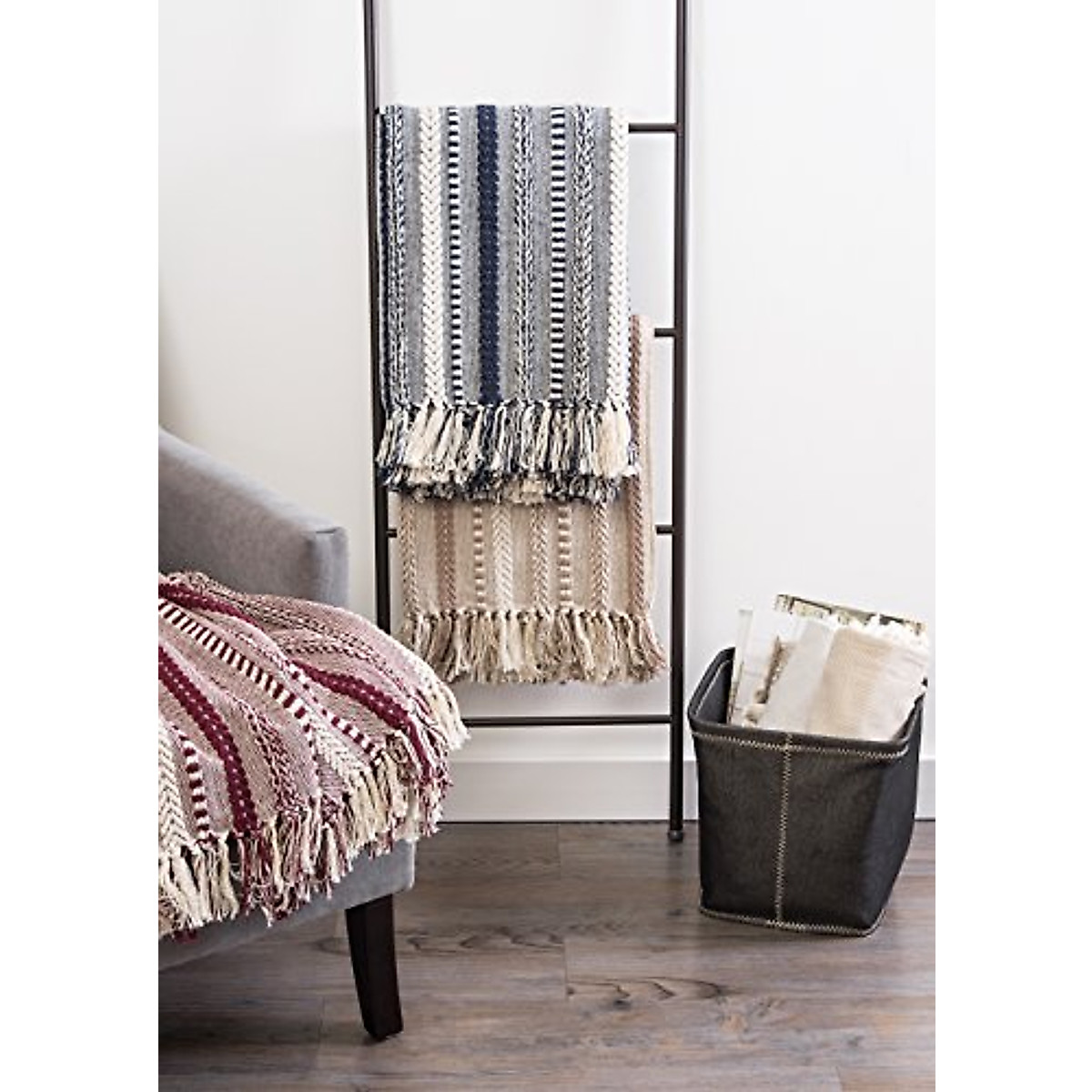 DII Braided Striped Throw, 50x60, Navy