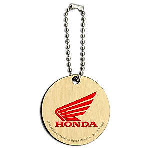 Honda Powersports Logo Wood Wooden Round Keychain Key Chain Ring