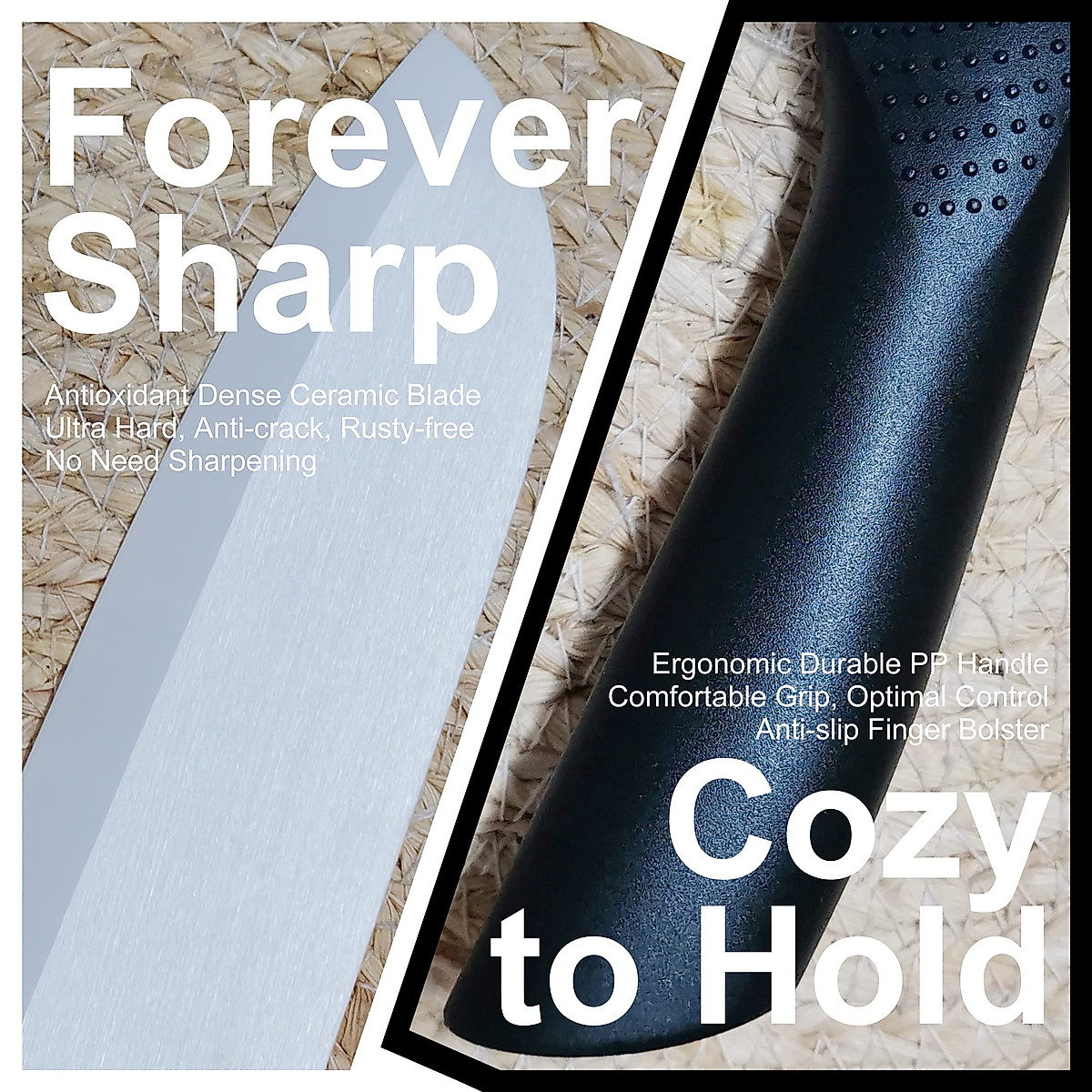 Rynal Ceramic Knife Santoku Knife Meats Fruits Vegetables Knife - Sharp Ceramic Kitchen Knife with Sheath Cover - 7 Inch Black