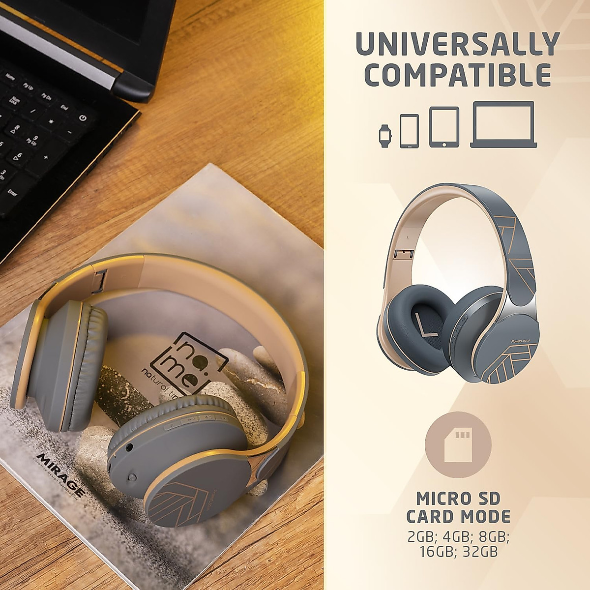 PowerLocus Bluetooth Headphones Over Ear, 40H Playtime with 4 EQ Modes, Wireless Headphones with Microphone, Hi-Fi Stereo Foldable Headset, FM Radio, Micro SD/TF, Deep Bass for Travel/PC/Cell Phones