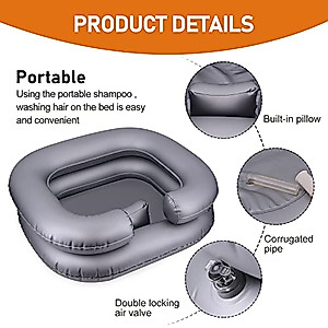 UOPIRHJ Portable Shampoo Bowl, Inflatable Hair Washing Sink for Bedridden, Disabled,Injured, Hair WashTub for Dreadlocks and at Home Sink Washing (Grey)