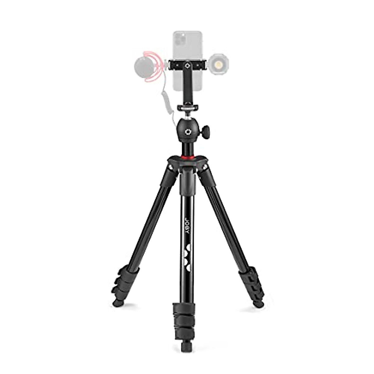 JOBY Compact Light Kit, Smartphone/Camera Tripod with Ball Head, Universal Smartphone Holder, Carrying Bag, for CSC, DSLR, Mirrorless Camera, Smartphone, Colour: Black, 1.5 Kg Capacity
