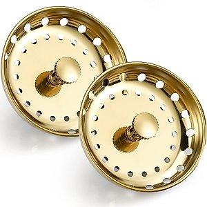 Retisee 2 Pcs Gold Kitchen Sink Stopper Strainer Stainless Steel Sink Filter for Universal 3-1/2 Inch Kitchen Sink Drain Replacement