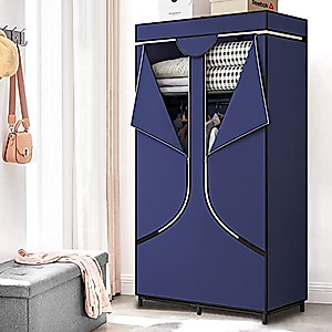 YIZAIJIA Portable Wardrobe Closet Clothing Organizer with Dustproof Non-Woven Fabric 34 Inch Clothes Hanging Rack for Bedroom (34 Inch, Blue)