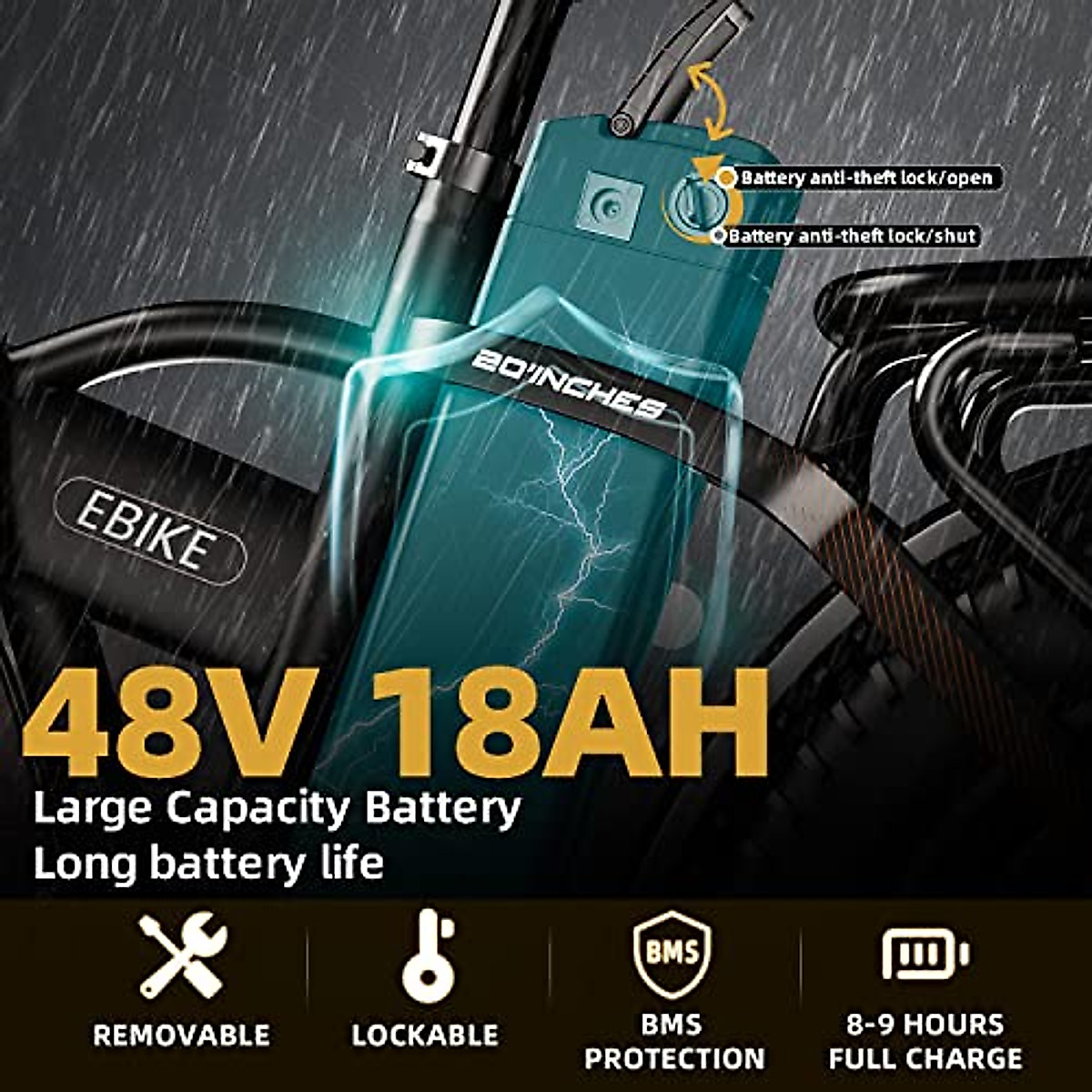 EUY Folding Electric Bike for Adults,48V18Ah/16Ah Removable Lithium Battery, 750W Motor 30MPH Electric Bicycle, 20" Fat Tire Electric Commuter Beach Snow Bicycle,Shimano 7-Speed,Dual Shock Absorber