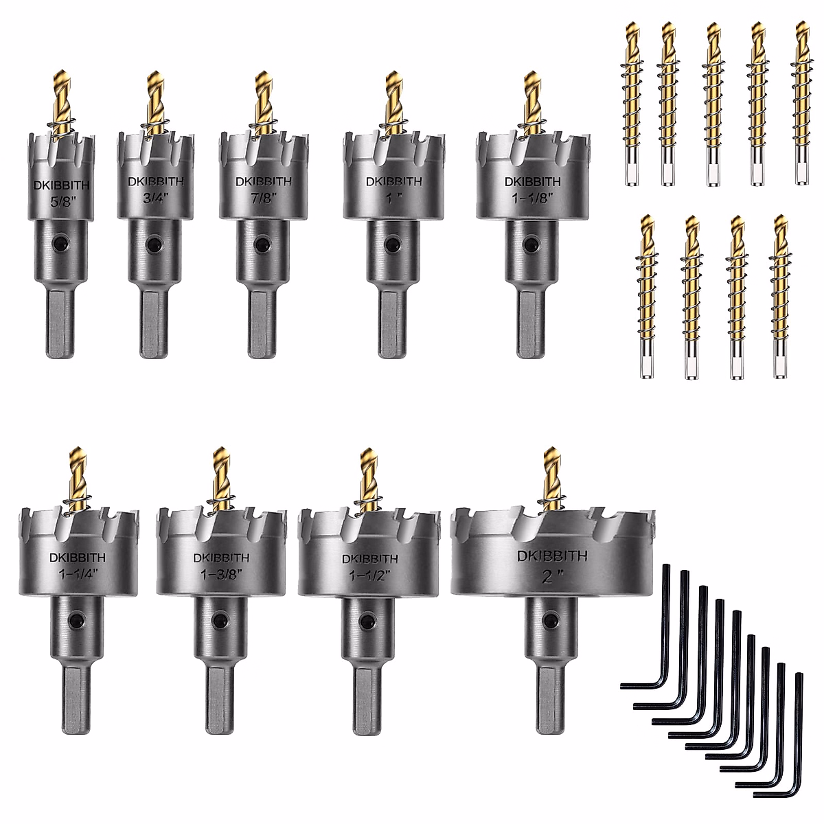 Carbide Hole Saw Kit, TCT Hole Saw Set Heavy Duty for 9 Precise Holes in Stainless Steel Hard Metal,Size 5/8” 3/4” 7/8” 1” 1-1/8” 1-1/4” 1-3/8” 1-1/2” 2”, 9 Extra Pilot Bits in Carrying Case