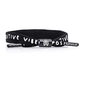 Rastaclat Motivational Bracelet for Men and Women of All Ages - Positive Vibes Black Bracelet | Adjustable Stackable Single Lace Bracelet Made by Hand (Medium/Large)