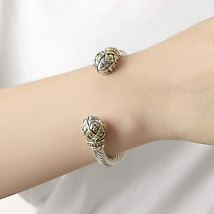 UNY JEWEL Designer Inspired Twisted Cable Wire Bracelet Women Jewelry Dragon Scale Ball Antique Bangle (Dragon Ball)
