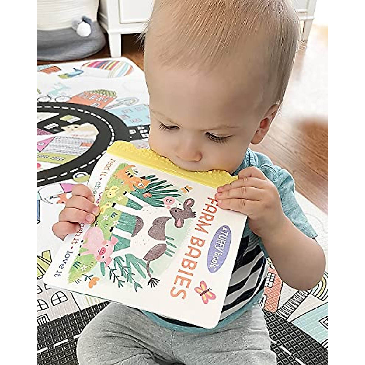 Tuffy Farm Babies Book - Washable, Chewable, Unrippable Pages With Hole For Stroller Or Toy Ring, Teether Tough, Ages 0-3 (A Tuffy Book)
