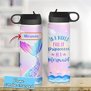 wowcugi Personalized Mermaid Water Bottle Stainless Steel Double Insulated Sports Bottle 12oz 18oz 32oz Mermaid Gifts For Back To School Birthday Christmas Kids Girls Toodlers