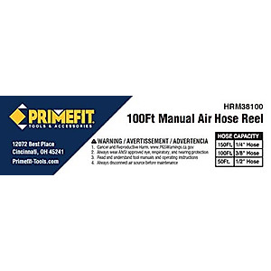 Primefit HRM38100 Manual Air Hose Reel with 100ft Capacity using 3/8" ID Air Hose