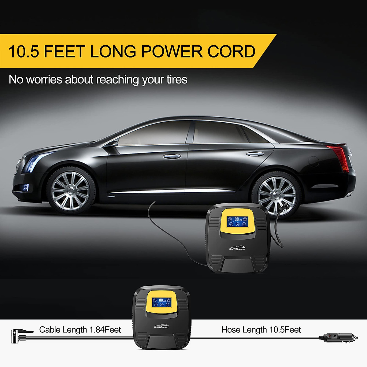 LJXDQIXIU Air Compressor Tire Inflator - Portable DC 12V 120PSI Auto Air Pump - Digital Pressure Gauge, Touchscreen and Emergency LED Light - Car Tire, Bicycle, Basketball and Other Inflatables