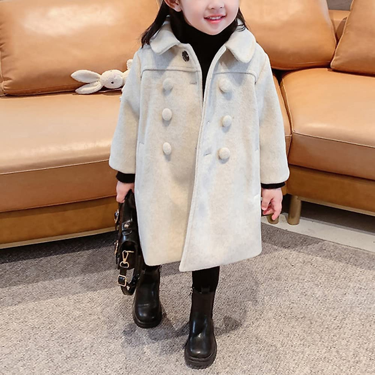 POPOLAR Kids Girls Dress Coats Winter Warm Long Jacket Cloak Button Trench Coat Pockets Peacoat Outerwear Clothes 2-7 Years (6-7 Years, Beige)