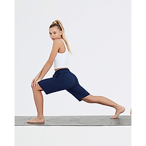 Stelle Womens Bermuda Knee Length Exercise Running Lounge Sweat Shorts with Deep Pockets (Medium, 10" Navy)