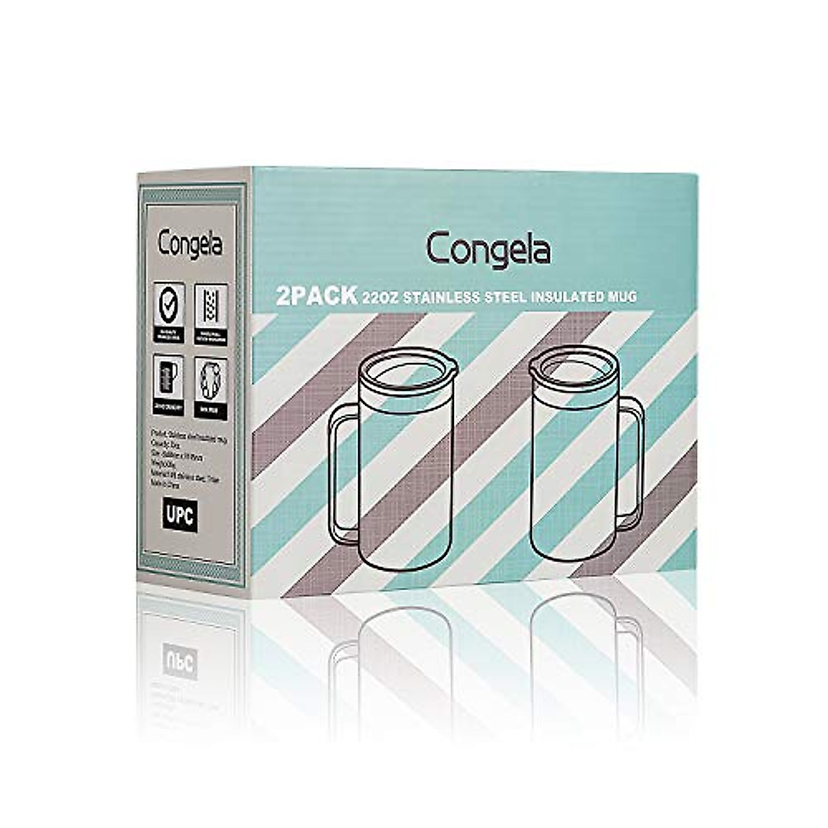 Congela 22oz 2Pack stainless steel insulated coffee mugs with handle, double wall vacuum camping cups set with Tritan lid for hot and cold drinks(Cement+Desert Sage,22oz 2Pack)