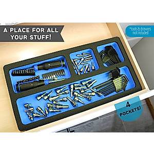 Polar Whale Tool Drawer Organizer Insert Blue and Black Durable Foam Strong Non-Slip Anti-Rattle Bin Holder Tray 20 x 10 Inches 4 Pockets Fits Craftsman Husky Kobalt Milwaukee and Many Others
