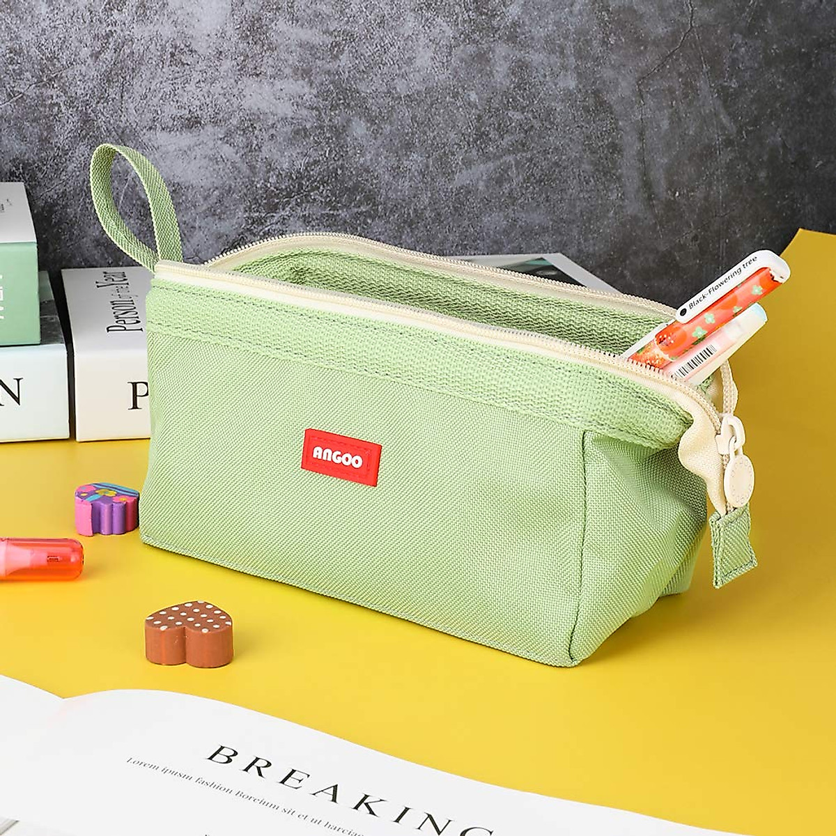 iSuperb Large Capacity Pencil Case Portable Zipper Pencil Pouch Bag Organizers Storage Pen Bag Cosmetic Makeup Pouch for Women (Green)