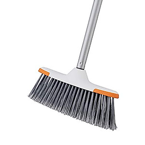 Superio Angle Broom and Clip-On Dustpan Set, Slim Hand Broom Telescopic Handle 53 Inches Tall, Clip On Dust Pan with Low Edge Rubber Lip