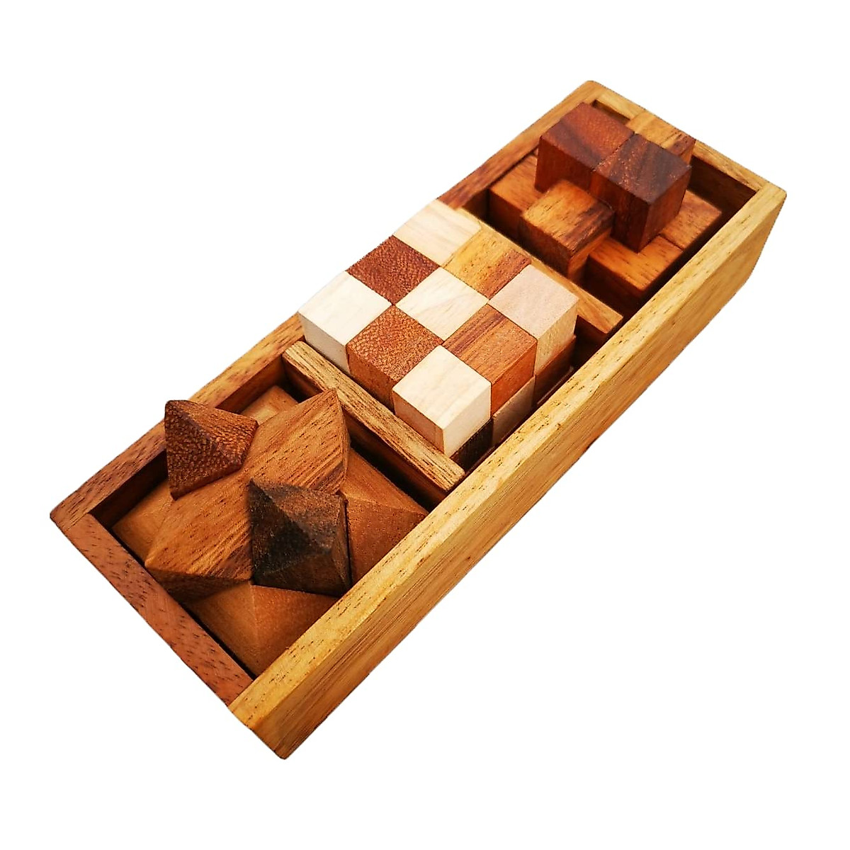 NUTTA - 3 in 1 Set Wooden Games Brain Teaser Wood Toy Desk Puzzle Coffee Table Decor Broad Game 3D Puzzles for Teens and Adults Fun Games Indoor Outdoor Camping Decorate Party Gift Christmas
