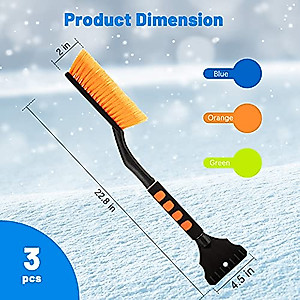 3 Pieces Snow Scraper for Car Detachable Ice Scraper and Brush with Foam Grip Detachable Snow Mover No Scratch for Winter Cars Windshield Trucks SUVs, Green Orange Blue