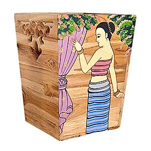 HASMI Garbage bin 1.6 Gallons Wood Waste Bin Decorative Trash Can Square Wastebasket Recycle Bin for Living Room Bedroom Office Trash Can Trash Can