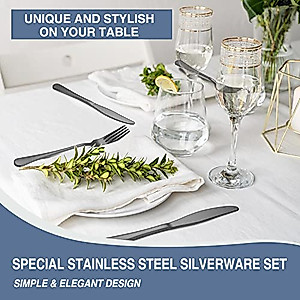 48-Piece Black Silverware Set with Steak Knives, AIVIKI Black Flatware Set for 8, Stainless Steel Cutlery Set, Tableware Utensils Includes Spoons Forks Knives for Home, Kitchen, Restaurant