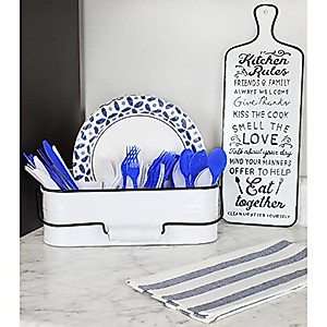 AuldHome Large Rustic Caddy; 4-Section White Enamelware Farmhouse Style Organizer with Handle