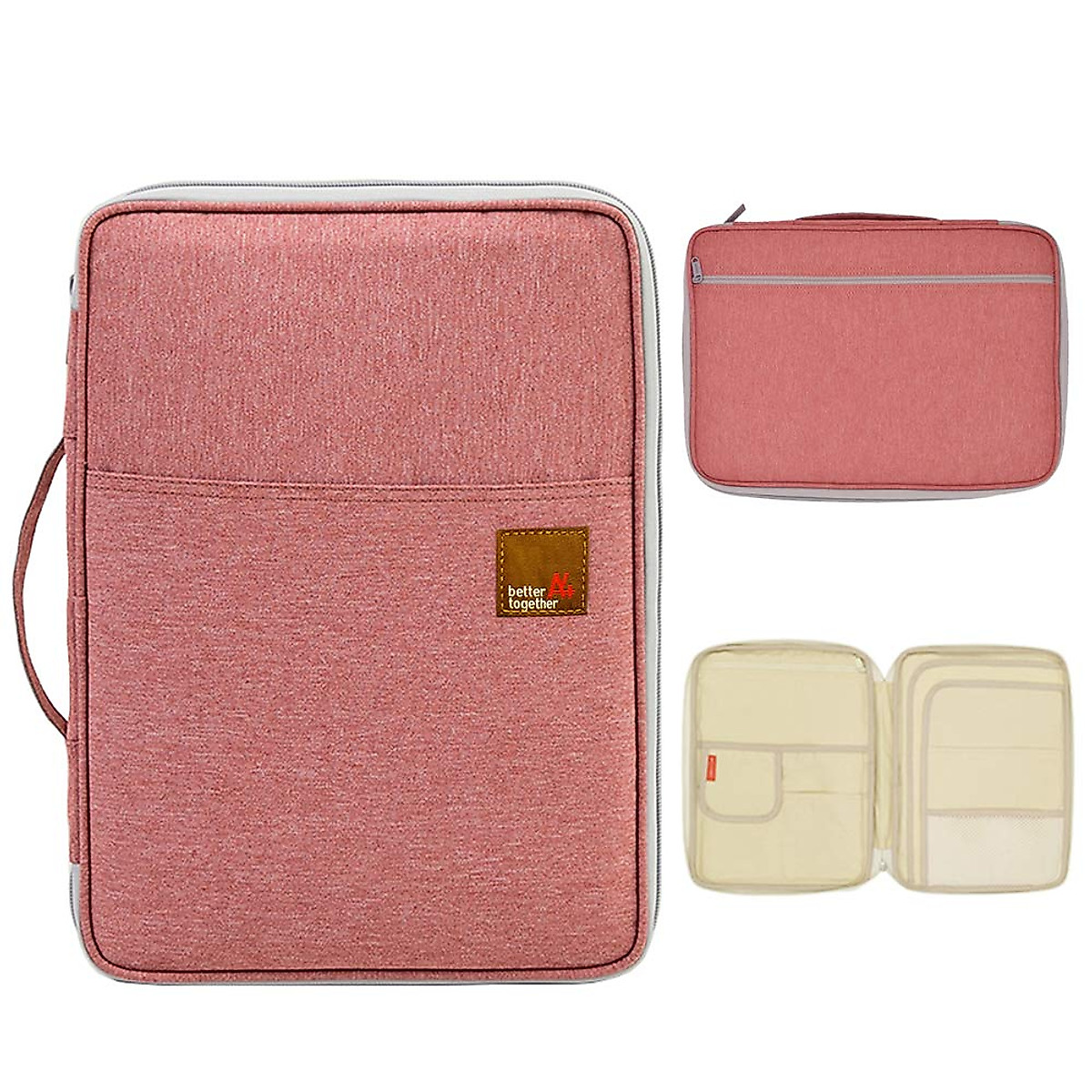 mygreen Multi-functional A4 Document Bags Portfolio Organizer-Waterproof Travel Pouch Zippered Case for Ipads, Notebooks Documents (Salmon Pink)