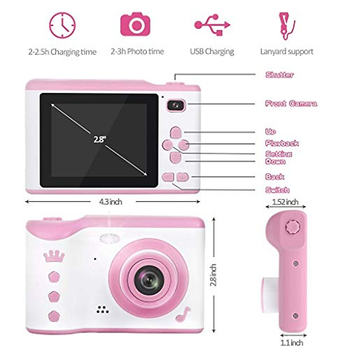 LKYBOA Child Camera - Kids Digital Cameras for Boys Girls Gifts HD Screen Video Camera for Kids Shockproof Children Selfie Toy