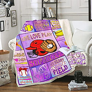 Softball Gifts for Girls, Softball Blanket 60"X50", Softball Blankets Gift for Girls, Softball Player Sport Lover Throw Blanket for Women, Soft Lightweight Softball Throw Blanket for Couch Bed