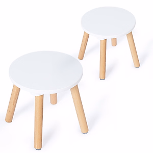 Frogprin 2 Pack Wooden Kids Stool, Perfect Matched Sensory Table, Toddler Step Stool Multi-Purpose Sitting Stool Children's Small Stool 10.23in Round Stool Stable Natural Anti-Slip