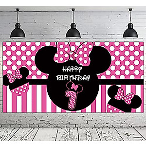 Minnie 1st Birthday Backdrop, Minnie 1st Birthday Banner Party Supplies, Minnie 1st Birthday Decorations, First Birthday Photography Background (6.6 x 3.3 ft)