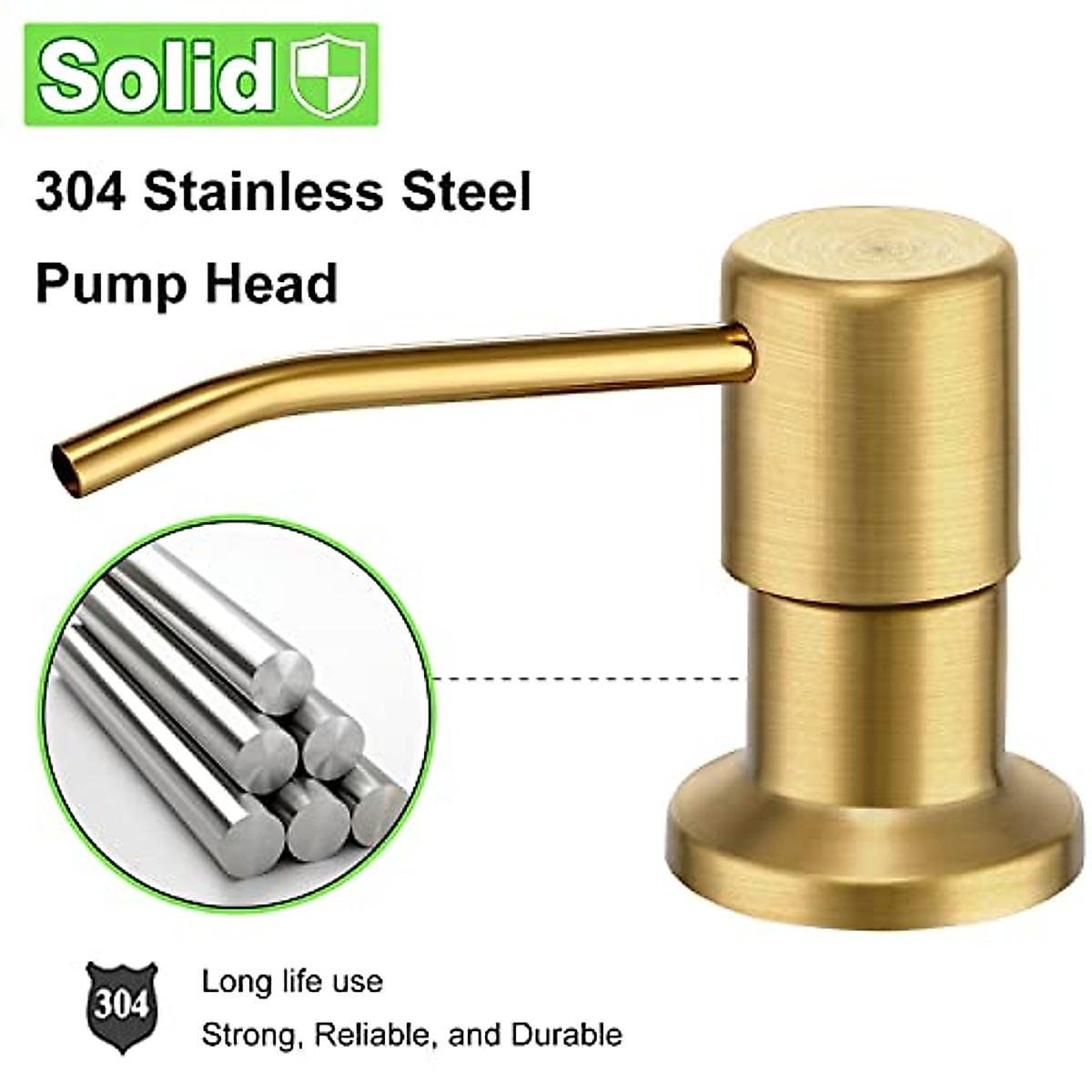 Soap Dispenser for Kitchen Sink and Extension 47" Tube Kit, Built in Stainless Steel Sink Soap Dispenser Countertop Water Pump (Gold)