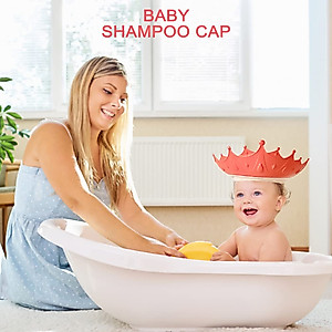 Baby Shower Cap Shield, Adjustable Silicone Shampoo Bath Cap Visor Cap Shower Cap for Kids Toddlers Infants Hair Washing Protect Eye Ear Bath 2 Pack (Blue+Pink)