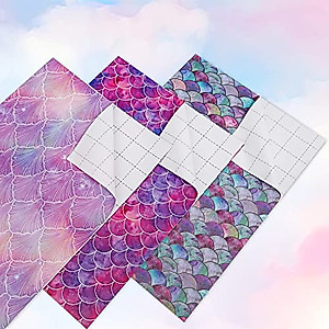 BULKYTREE Birthday Wrapping Paper with Cut Lines for Girls Boys Kids Women Men - 3 Large Sheets Galaxy Mermaid Scale Scallop Gift Wrap for Graduation Anniversaries - 27 Inch X 39.4 Inch Per Sheet