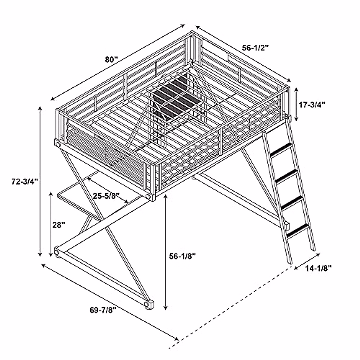Powell Furniture Z-Bedroom Metal Black Powder Coated Full Size Loft Study Computer Desk by Powell Bunk Bed