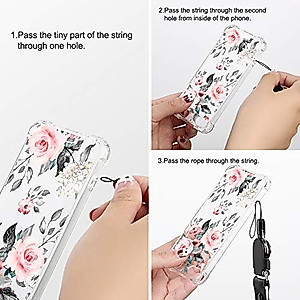 OOK Designed for iPod Touch 5 6 7 Case Rose Floral Design with Neck Strap Lanyard for Women Girls Protective Clear Transparent Bumper Case Cute Grey Pink Flower for iPod Touch 7th/ 6th/ 5th Gen