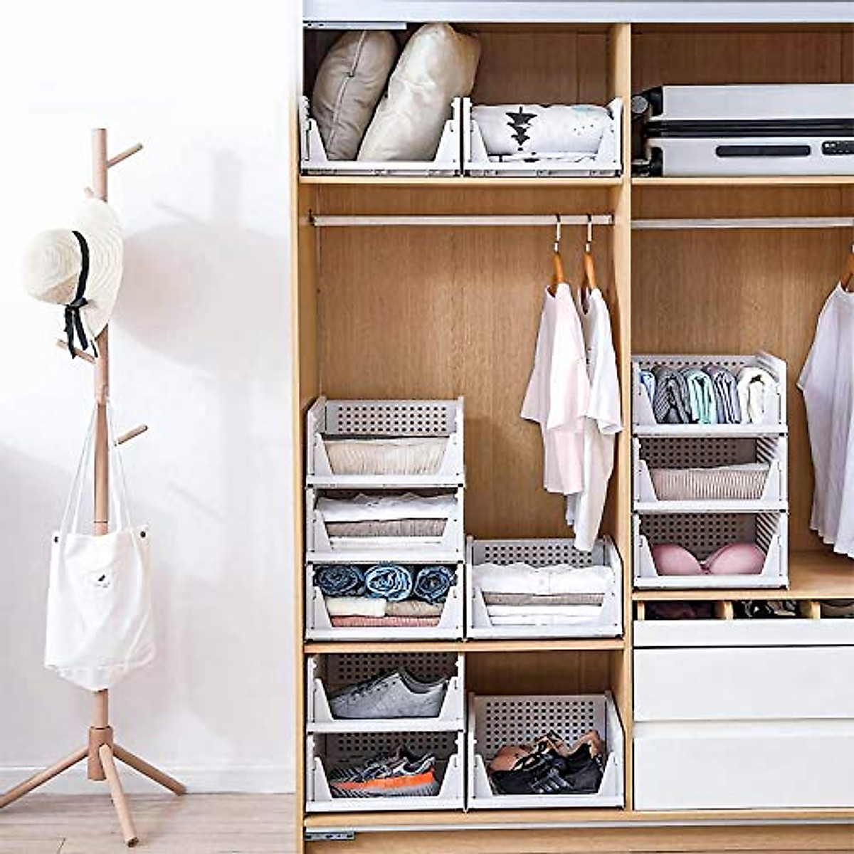 Homde 3 Pack Closet Organizer Stackable + 2 Pack Storage Bins 57.8QT with Lids and Wheels