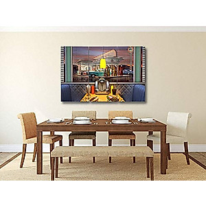 Retro Diner Interior 3 Pieces Print On Canvas Wall Artwork Modern Photography Home Decor Unique Pattern Stretched and Framed 3 Piece
